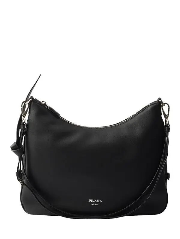 Prada Fold Leather Shoulder Bag - Black