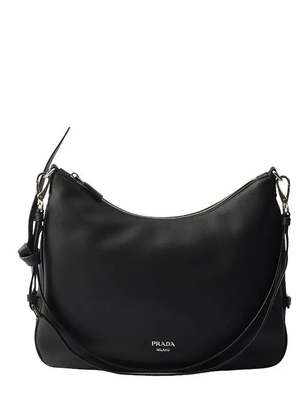 Prada Large Leather Shoulder Bag - Black