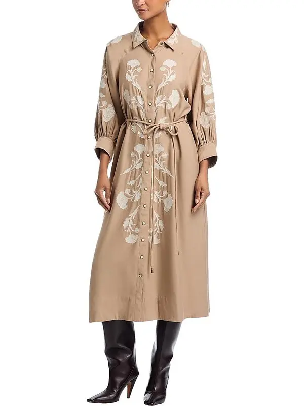 The Great. The Western Embroidered Herd Dress - Soft Tan/cream Emboridery