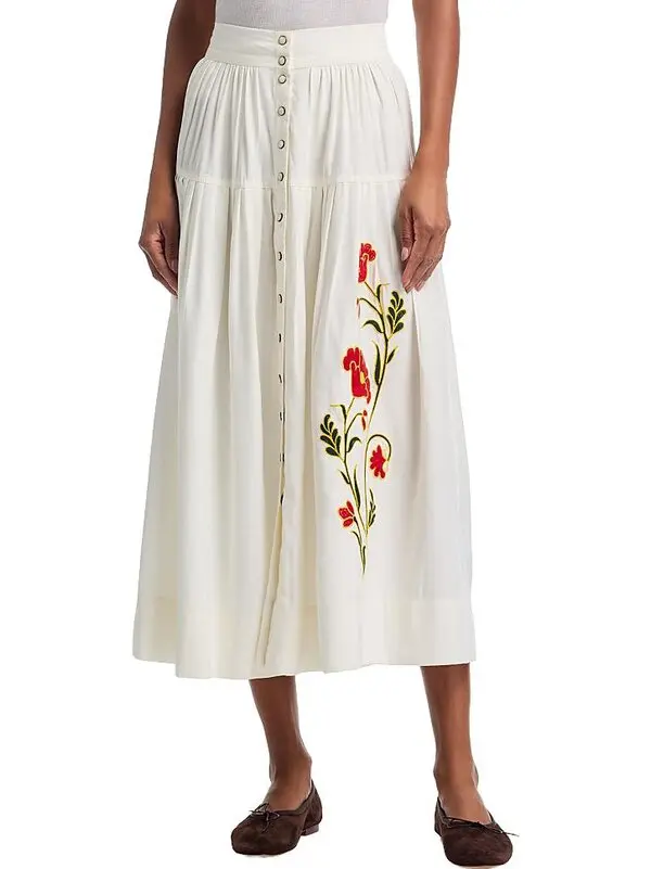 The Great. The Western Embroidered Highland Skirt - Cream/multi Embroidery