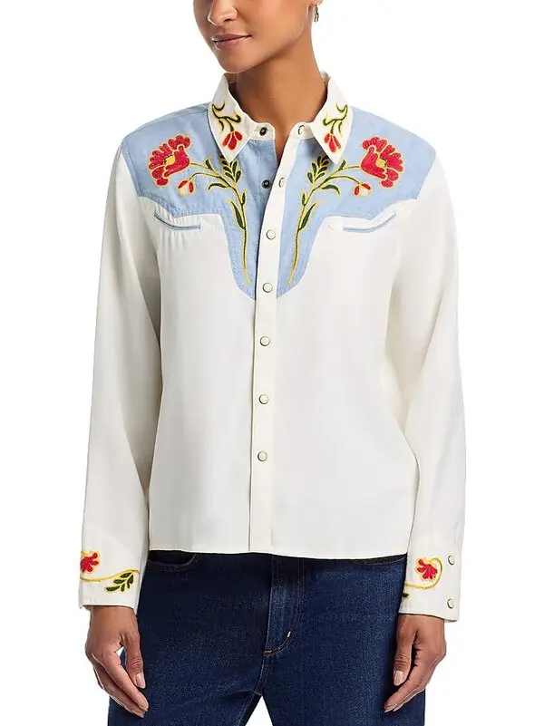 The Great. The Embroidered Western Shirt - Cream/multi Embroidery
