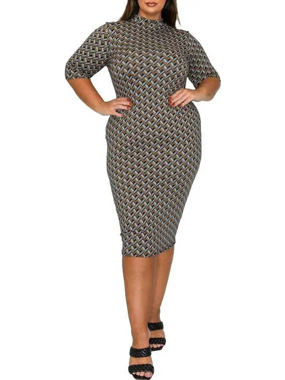 L I V D Gallarda Chevron Print Bodycon Midi Dress - Black