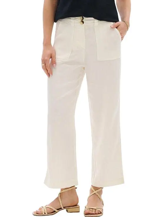 HATLEY Wide Leg Ankle Length Tencel Lyocell Pants - Whisper White