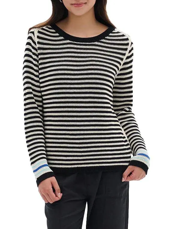 HATLEY Pointelle Stripe Sweater - Black
