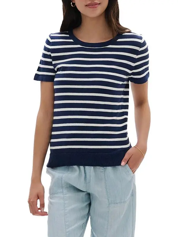 HATLEY Striped Short Sleeve Sweater - Patriot Blue