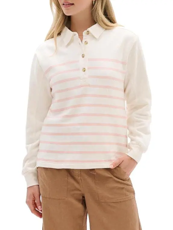 HATLEY Striped Polo Sweatshirt - Whisper White
