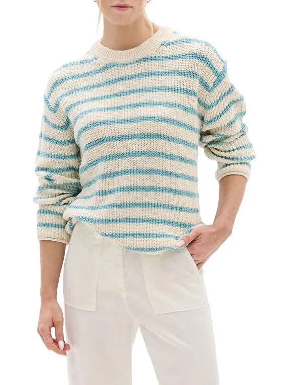 HATLEY Stripe Crewneck Cotton Sweater - Whisper White