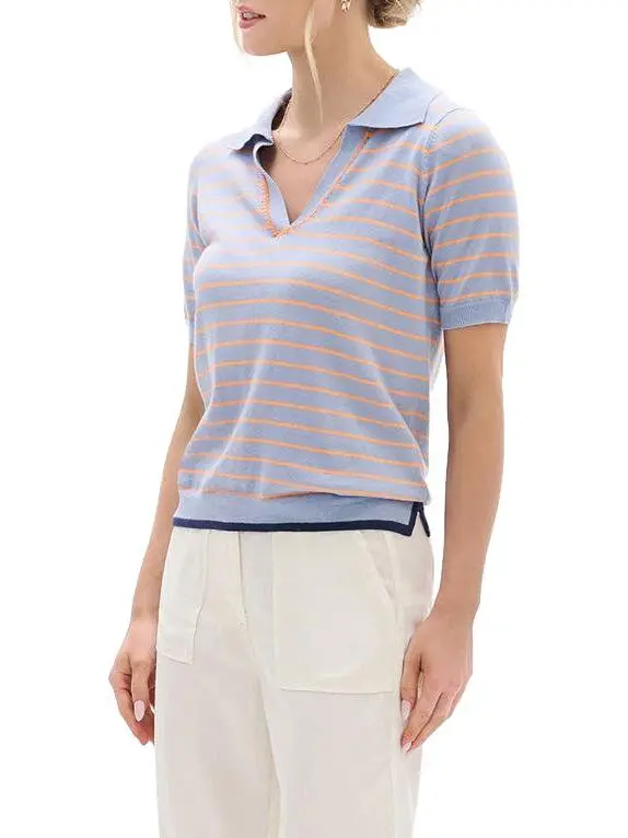 HATLEY Striped Polo Top - Serenity