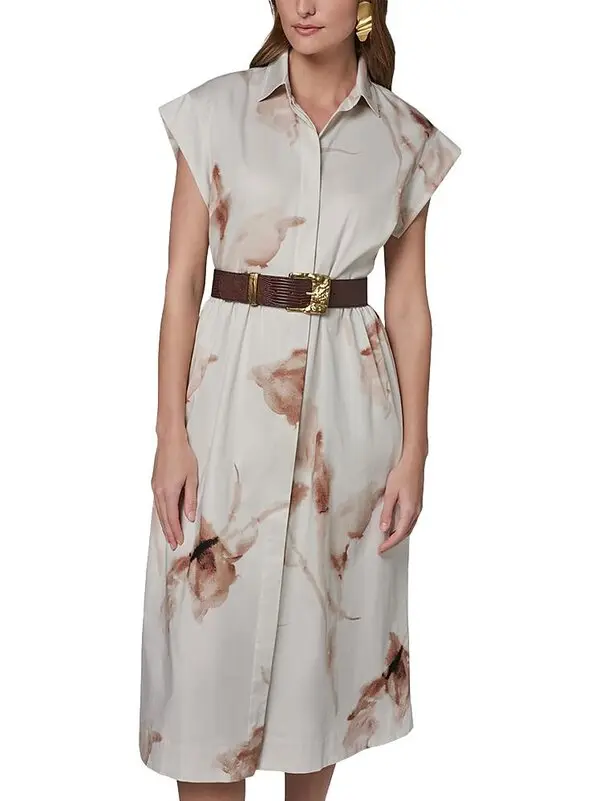 Donna Karan New York Button-front Shirt Dress With Belt - Light Tuscan Grey Multi