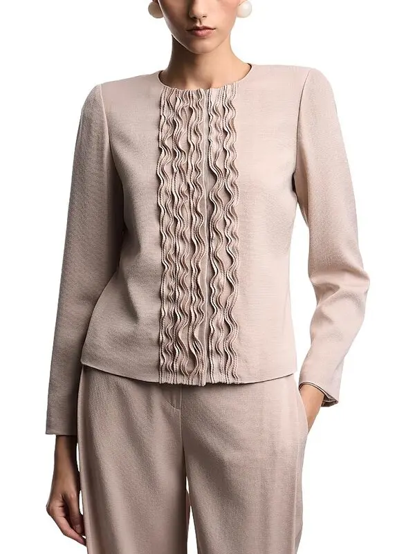 Emporio Armani Washed Twill Ruffled Jacket - Almond