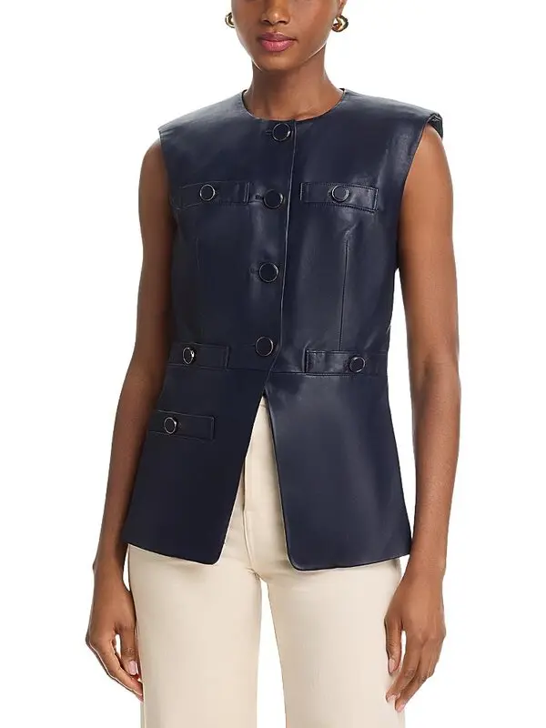 Veronica Beard Tamara Leather Vest - Navy