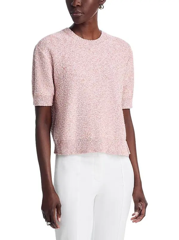 Theory Cropped Tweed Short Sleeve Sweater - Orange Multi