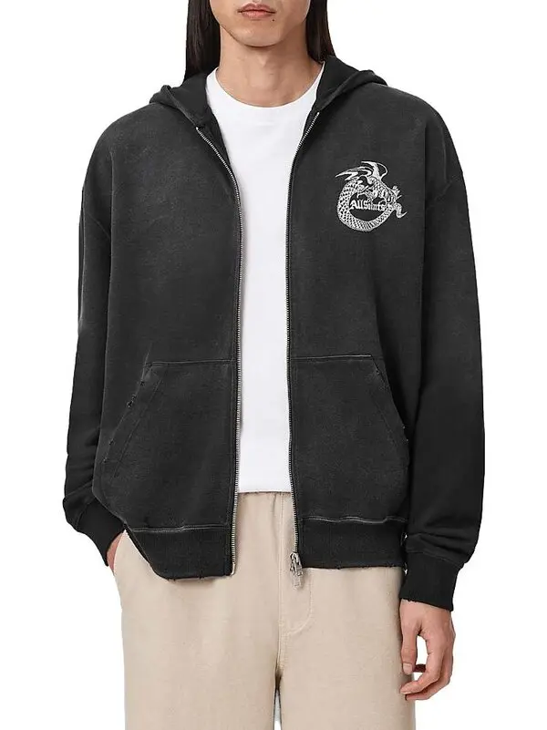 ALLSAINTS Terra Zip Through Sweatshirt - Washed Black