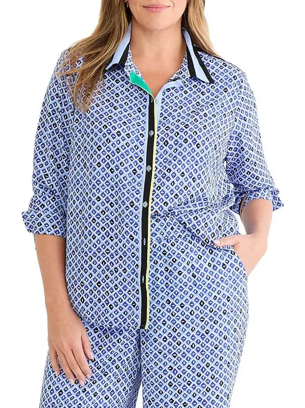 NIC+ZOE Mosaic Trimmed Shirt - Blue Multi