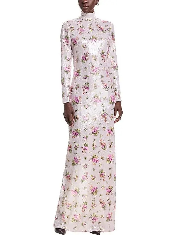 Brandon Maxwell Monet Sequined Column Dress - Blush Floral