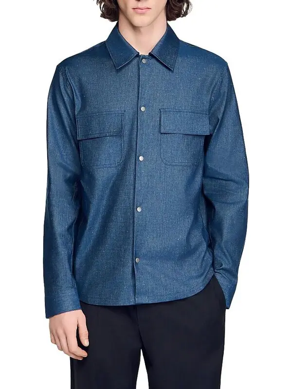 Sandro Denim Effect Cotton And Linen Shirt - Blue Vintage - Denim