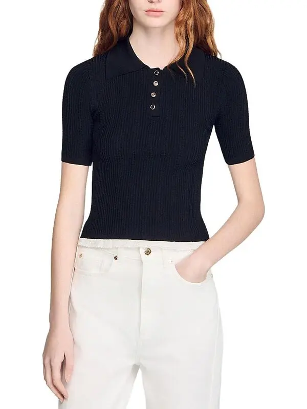 Sandro Knit Polo - Black