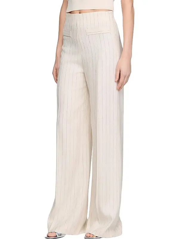 Sandro Serge Striped Trousers - Ecru / Silver