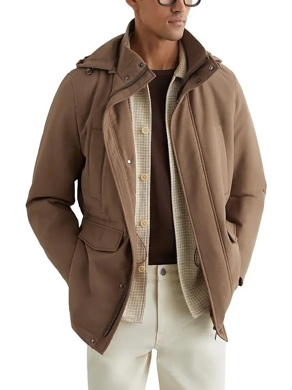 REISS Hooded Zip Through Lord Coat - Light Brown