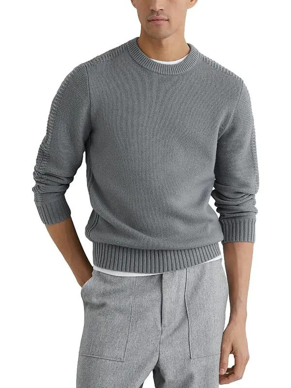 REISS Long Sleeve Crew Detailed Sweater - Soft Sage