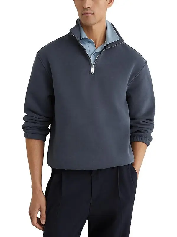 REISS Quarter Zip Cotton-blend Sweater - Airforce Blue