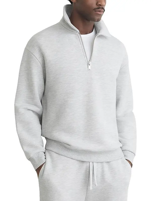 REISS Heavyweight Half Zip Sweatshirt - Grey Melange