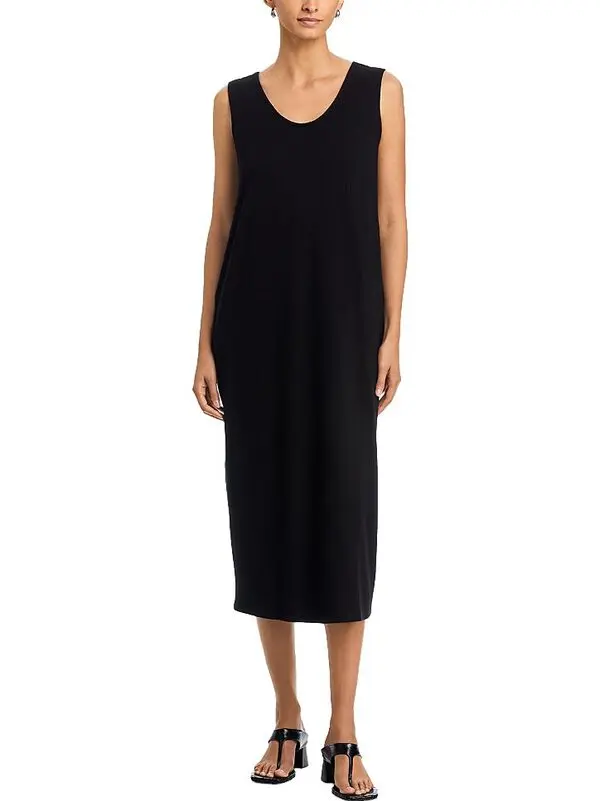 Eileen Fisher Curved V-neck Oval Dress - Black