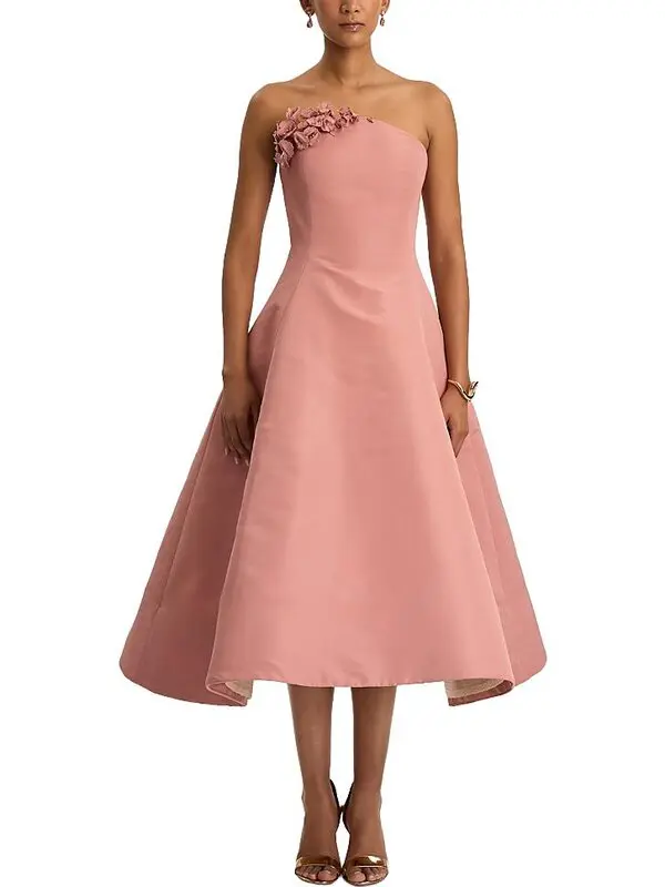 Oscar De La Renta Strapless Faille Embroidered Cocktail Dress - Antique Rose
