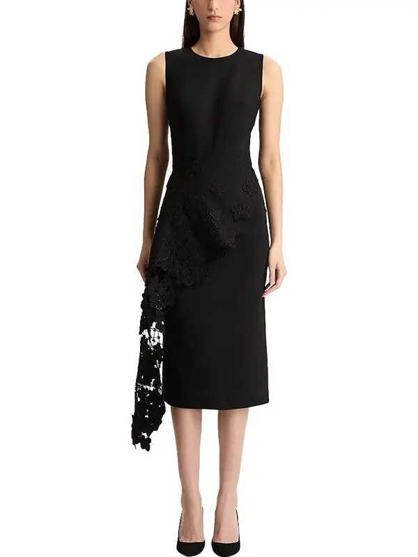 Oscar De La Renta Sleeveless Lace Waist Detail Cocktail Dress - Black