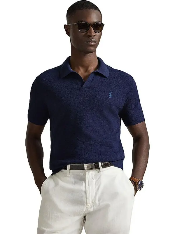 Polo Ralph Lauren Textured Cotton Linen Short-sleeve Sweater - Navy/white