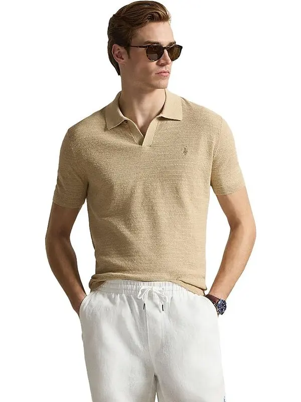 Polo Ralph Lauren Textured Cotton Linen Short-sleeve Sweater - Tan/white
