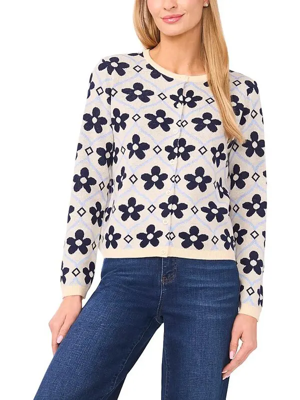CECE DUPRAZ Floral Jacquard Cardigan - Sweet Butter