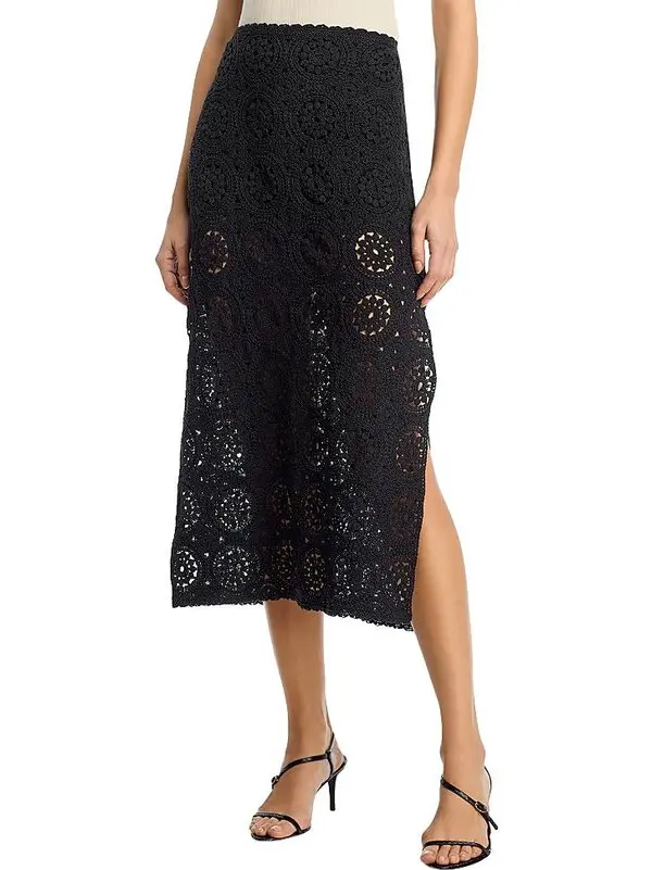FRAME The Crochet Midi Skirt - Black