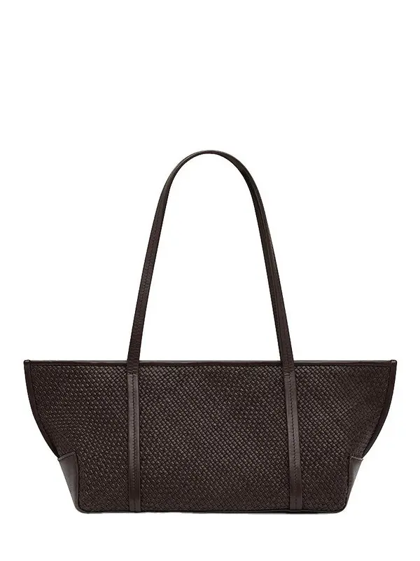 ST. AGNI Bateau Slim Woven Leather Tote - Coffee