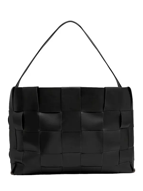 ST. AGNI Large Woven Leather Tote - Black