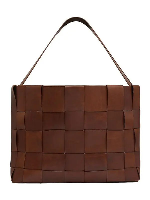 ST. AGNI Large Woven Leather Tote - Chestnut