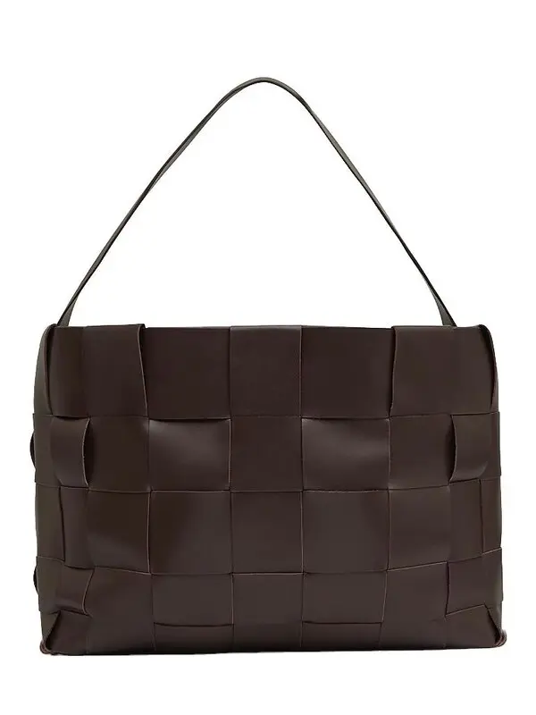 ST. AGNI Large Woven Leather Tote - Chocolate