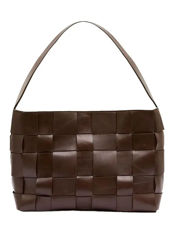 ST. AGNI Mini Woven Leather Tote - Chocolate