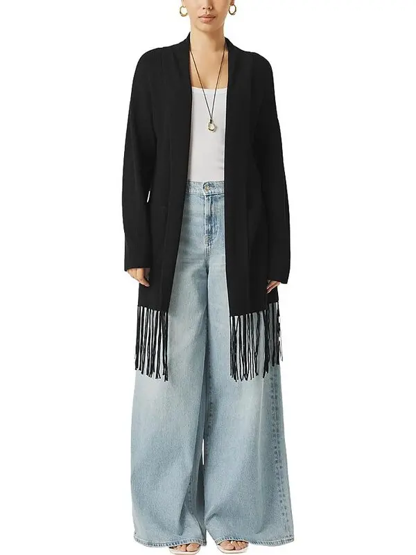 Splendid X @cellajaneblog Fringe Open Front Cardigan - Black