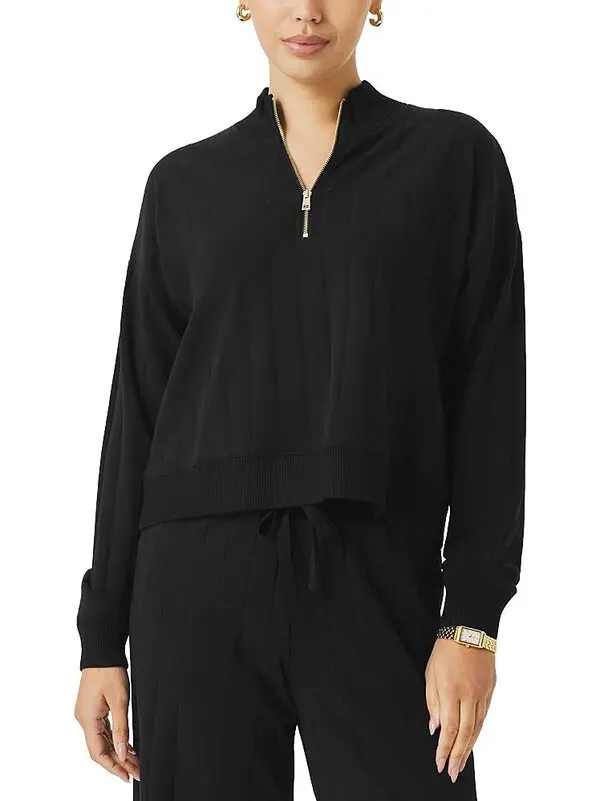 Splendid Ribbed Zip-up Sweater - Black