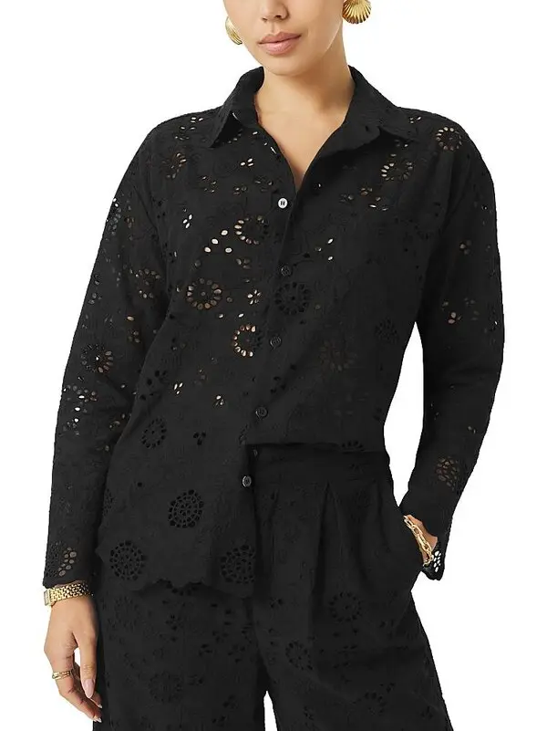 Splendid Spl X Cj Eyelet Button-front Top - Black