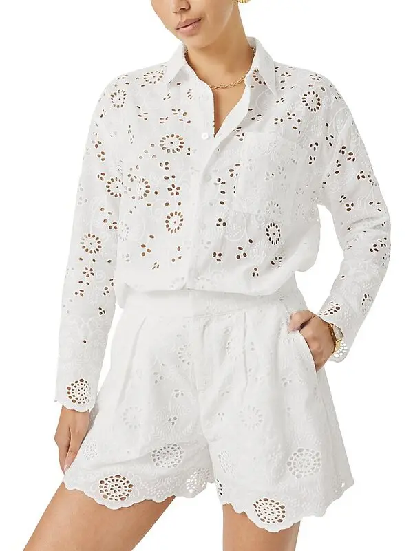 Splendid Eyelet Button-front Top - White