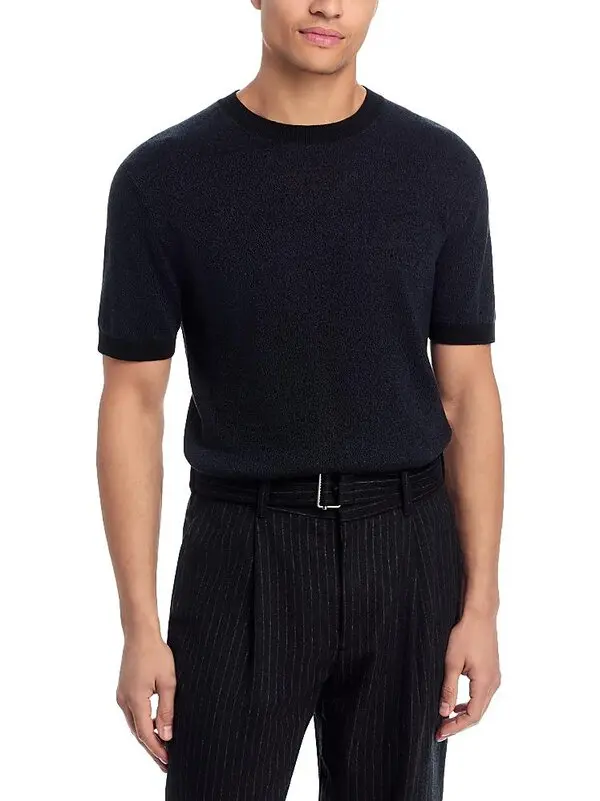 Theory Short Sleeve Silk Linen Crewneck Sweater - Black
