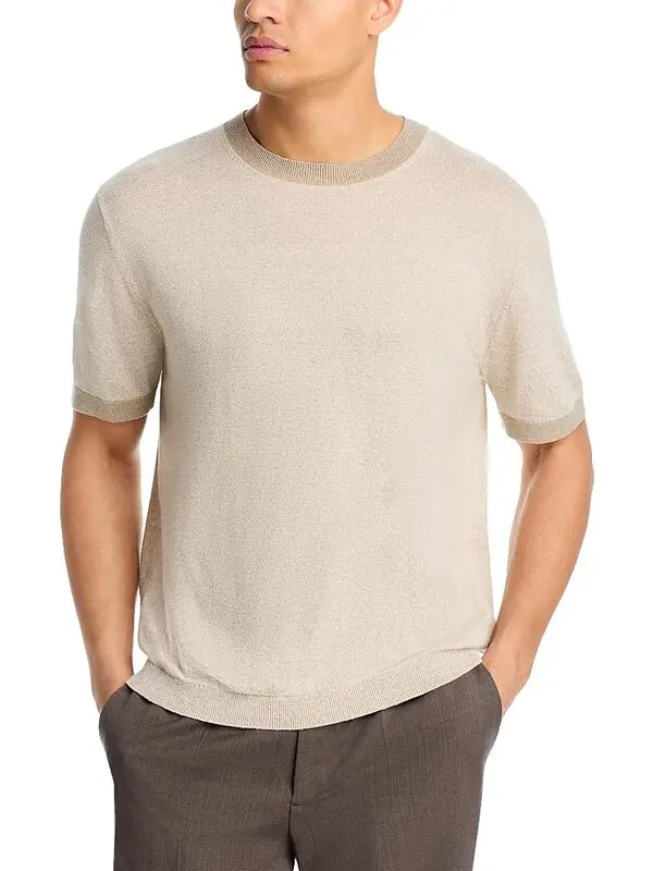 Theory Short Sleeve Silk Linen Crewneck Sweater - Silver Cloud