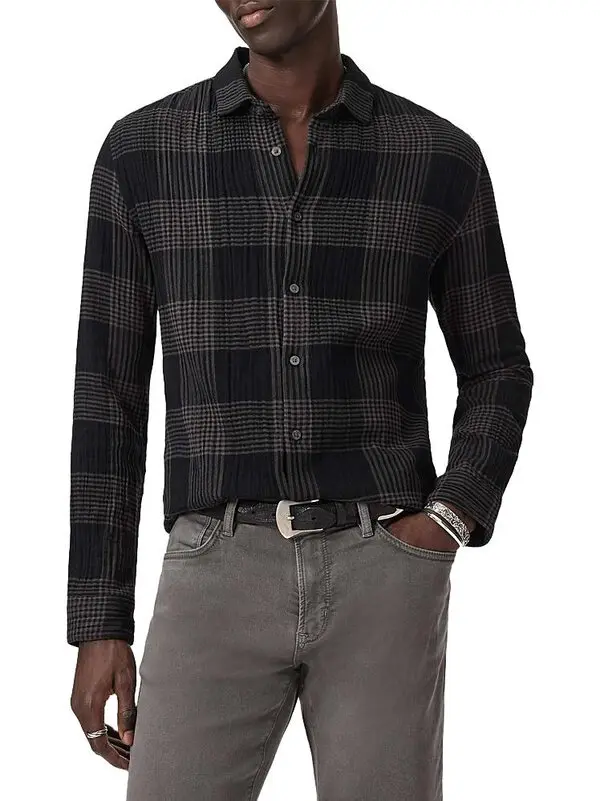 John Varvatos Luca Long Sleeve Button Placket Regular Fit Shirt - Black