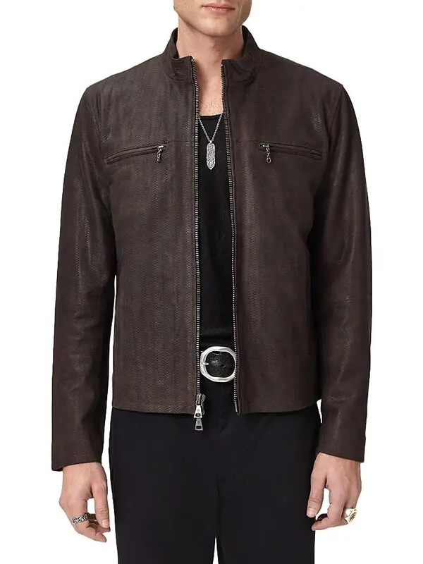 John Varvatos Damien Plated Leather Cafe Racer Jacket - Espresso