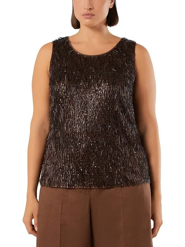 Marina Rinaldi Sequin Embroidered Tulle Top - Cocoa