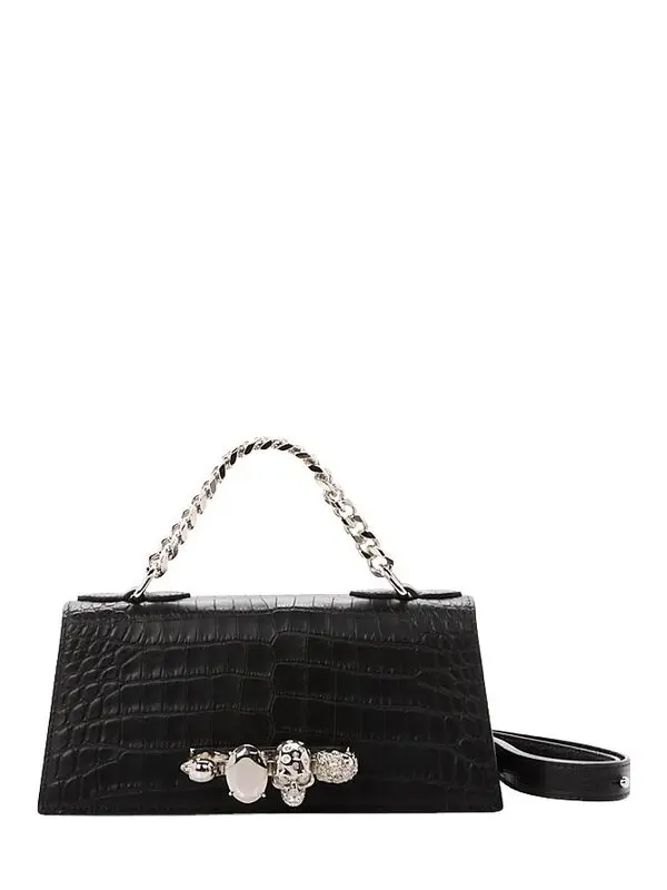 Alexander McQueen Small Croc-embossed Leather Handbag - Black
