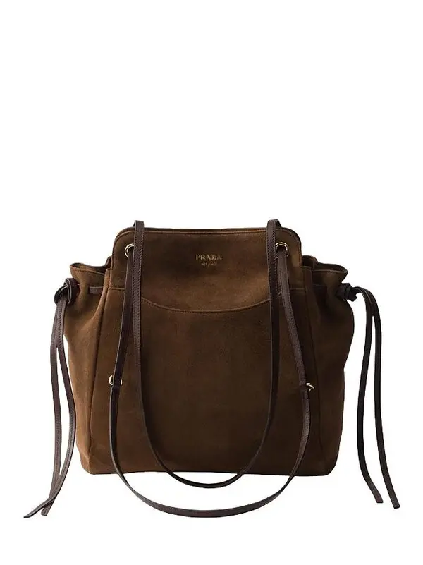 Prada Carry Medium Suede Tote Bag - Brown