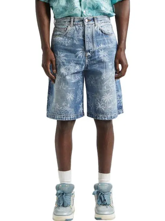 Amiri Chateau Palms Denim Shorts - Harbor Indigo